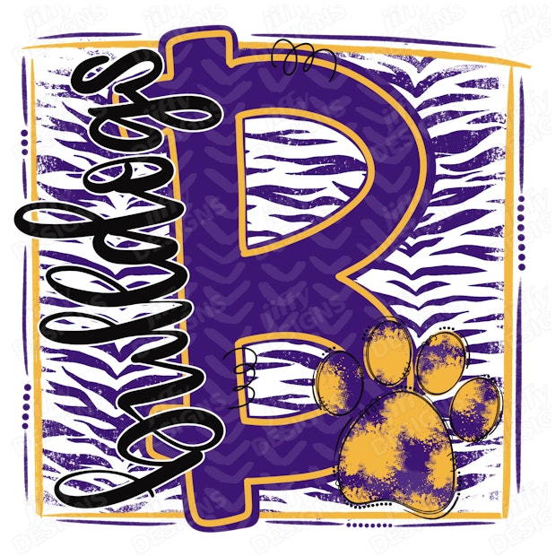 'Wildcats' Bold Purple Letter with Tiger Paw Print and Zebra Stripes ...