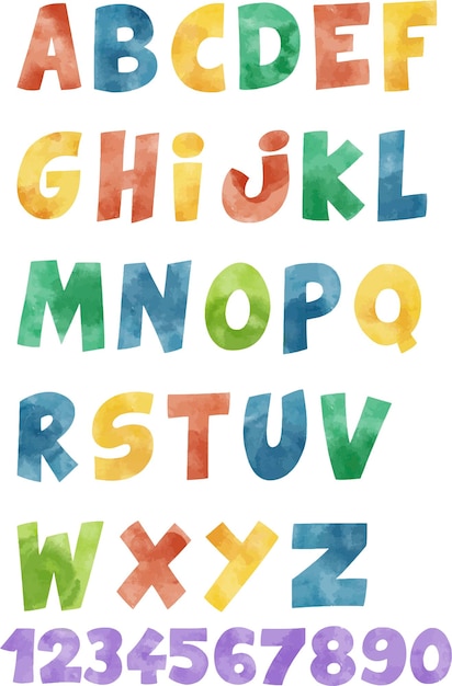 Vibrant Watercolor Alphabet and Numbers on White Background | Jiffy Designs