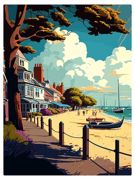 Vibrant Seaside Town Promenade with Boats and Clouds | Jiffy Designs
