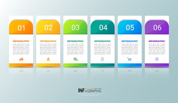 Vibrant Infographic Panels with Numbered Icons and Descriptive Text ...