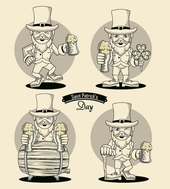 Vintage Dapper Gentleman Character Illustrations in Monochrome Palette ...