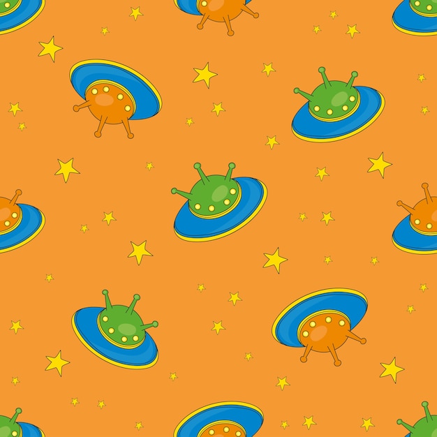 Whimsical Alien Spacecraft and Stars Pattern | Jiffy Designs