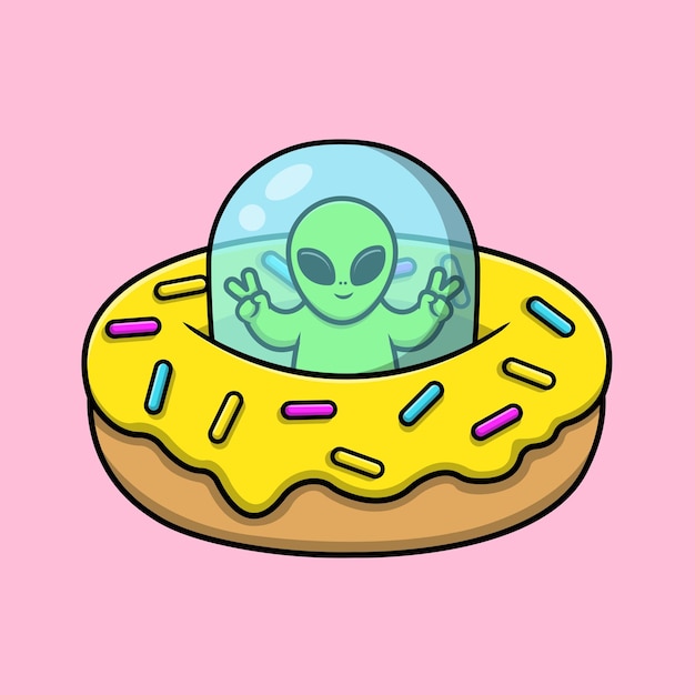 Alien Spacecraft Floating in a Colorful Donut Illustration | Jiffy Designs