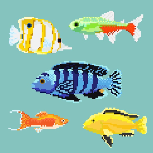 Vibrant Underwater Pixel Art Featuring Tropical Fish | Jiffy Designs