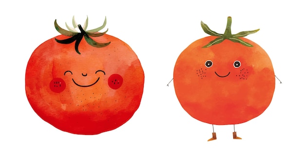 Cheerful Tomato Duo: Whimsical Watercolor Illustration | Jiffy Designs