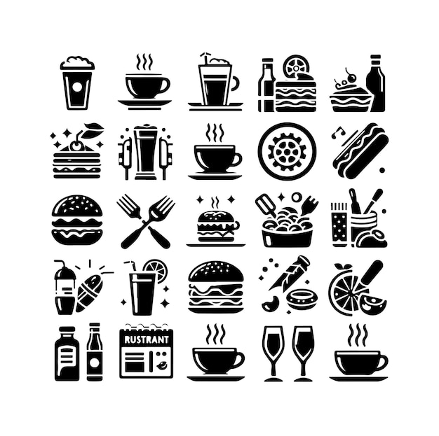 Diverse Collection of Vibrant Food and Beverage Icons | Jiffy Designs