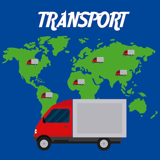 Global Transportation Illustration with Delivery Van and World Map ...