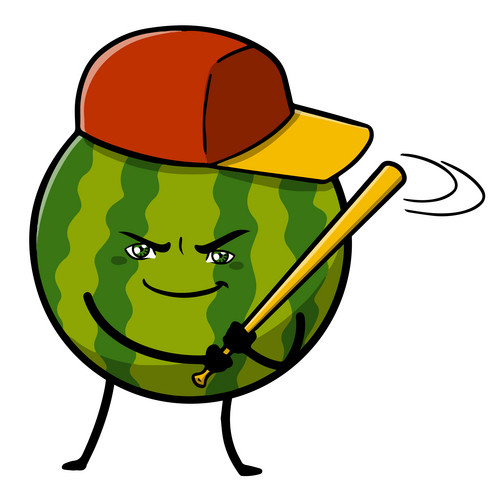 Baseball Watermelon Mascot Vector With Green, Red Using Hat ...