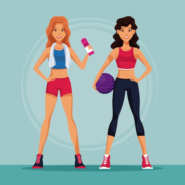 Fitness-Focused Animated Women in Activewear with Workout Gear | Jiffy ...