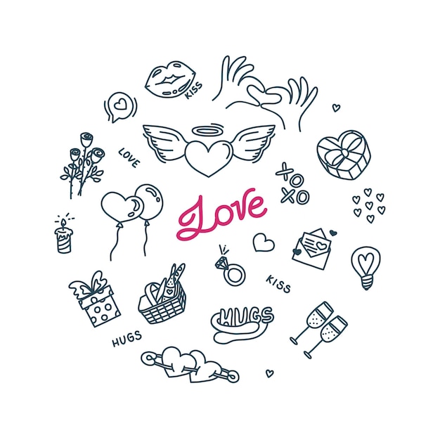 Whimsical Symbols of Love and Affection in Charming Illustration ...