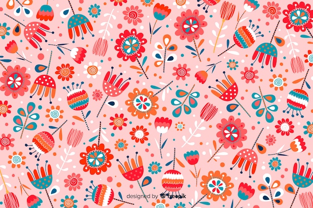Vibrant Floral Pattern with Whimsical Handprint Motifs | Jiffy Designs