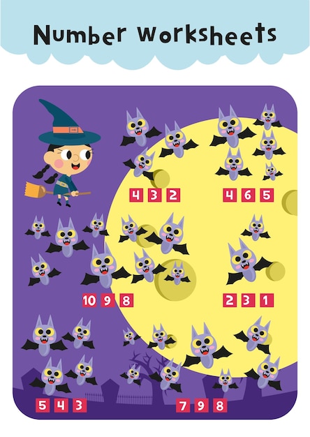 Playful Bats Counting Numbers on Vibrant Worksheet | Jiffy Designs