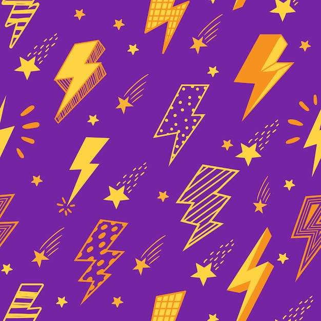 Electrifying Lightning Bolts and Celestial Stars Seamless Pattern ...