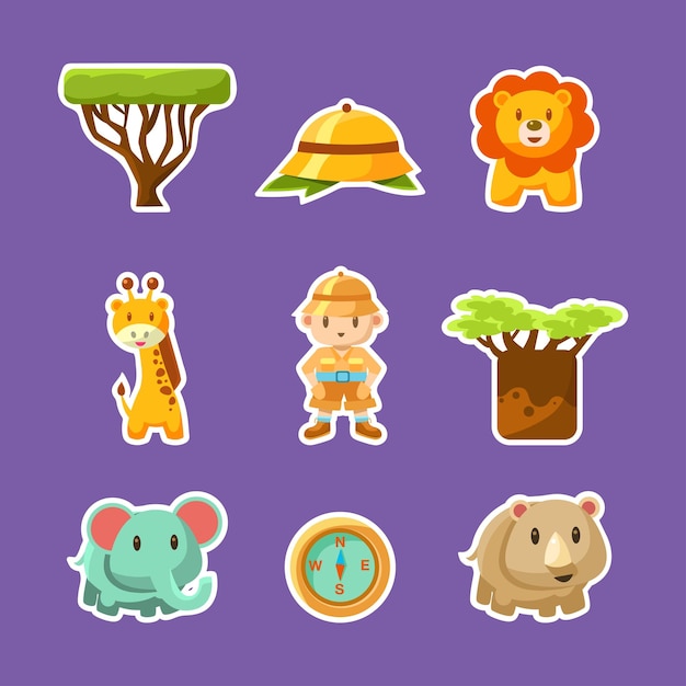 Vibrant Safari-Themed Sticker Collection Featuring Wildlife and Adventure | Jiffy Designs