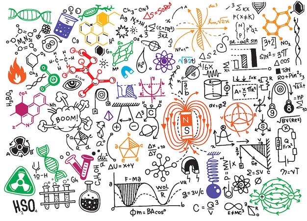 Vibrant Doodle Collage of Scientific Symbols and Illustrations | Jiffy ...