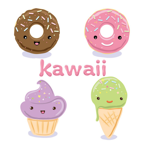 Cute Kawaii Food Characters - Cupcake, Ice-Cream Cone , Donuts. Lovely ...