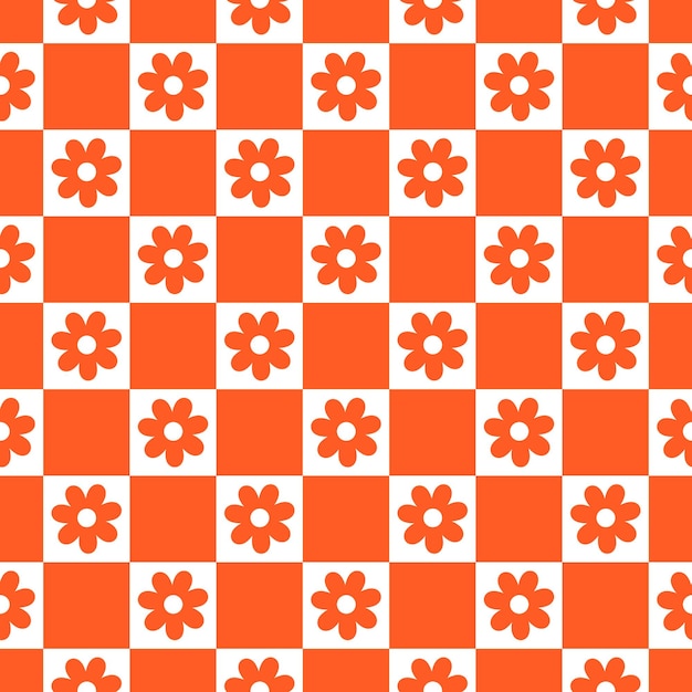 Vibrant Orange Floral Checkered Pattern Textile Design | Jiffy Designs