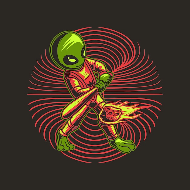 Alien Warrior Wielding Fiery Sword in Cosmic Vortex | Jiffy Designs