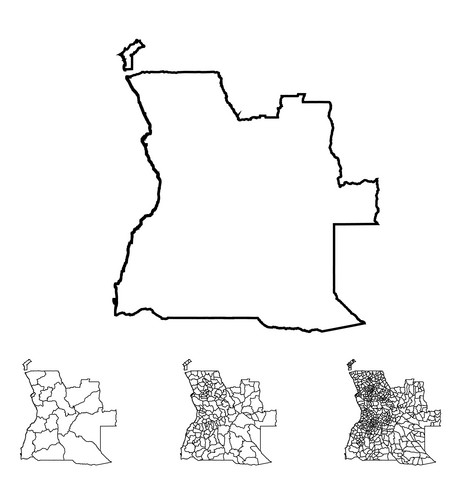 Angola Outline Map Vector With Administrative Borders, Regions ...