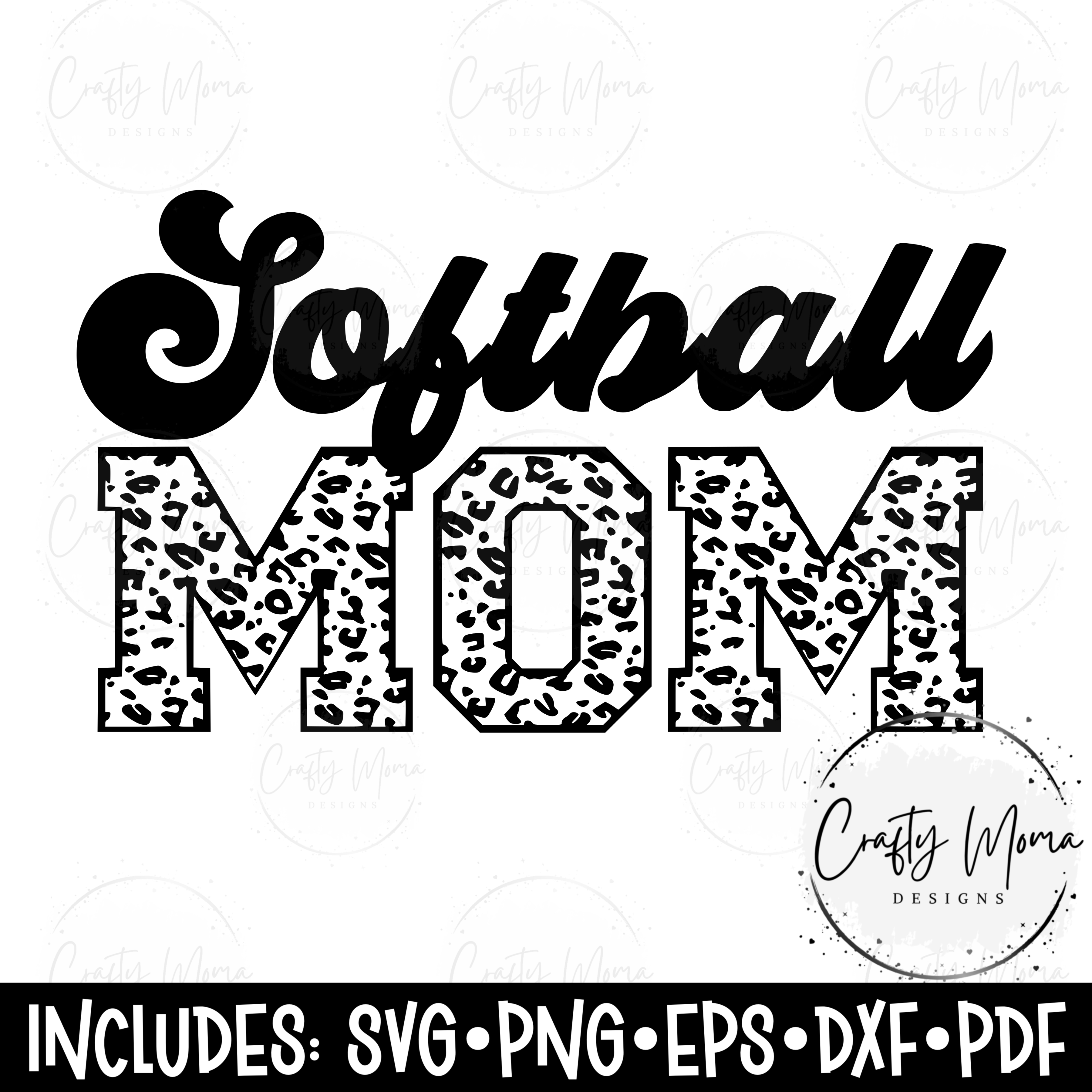 'Softball Mom' Stylized Text with Bold Script and Animal Print Pattern ...