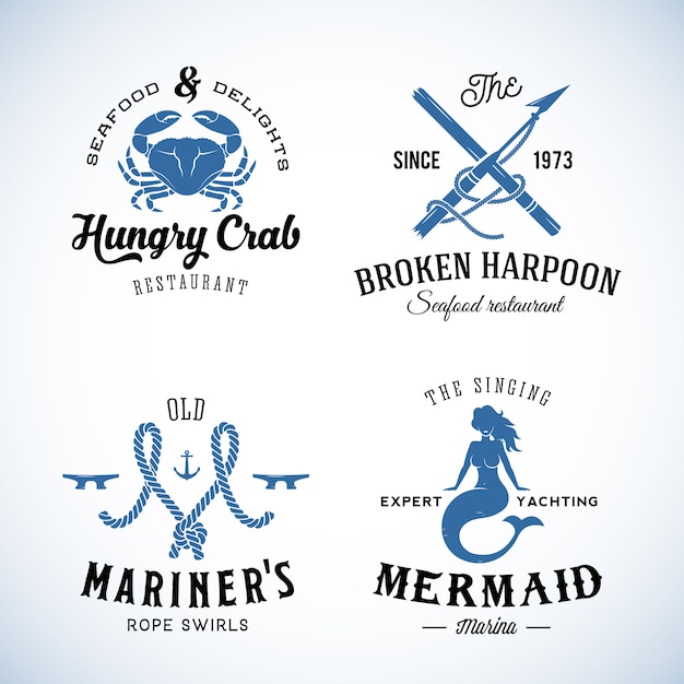 Nautical-Themed Vintage Logo Collection for Seafood and Adventure ...