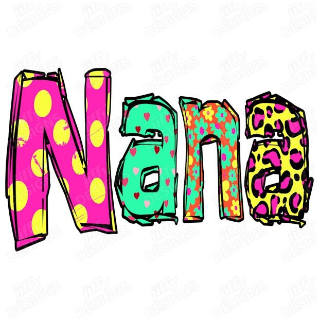 'Nana' Playful Patterned Letters in Vibrant Cartoon Style | Jiffy Designs
