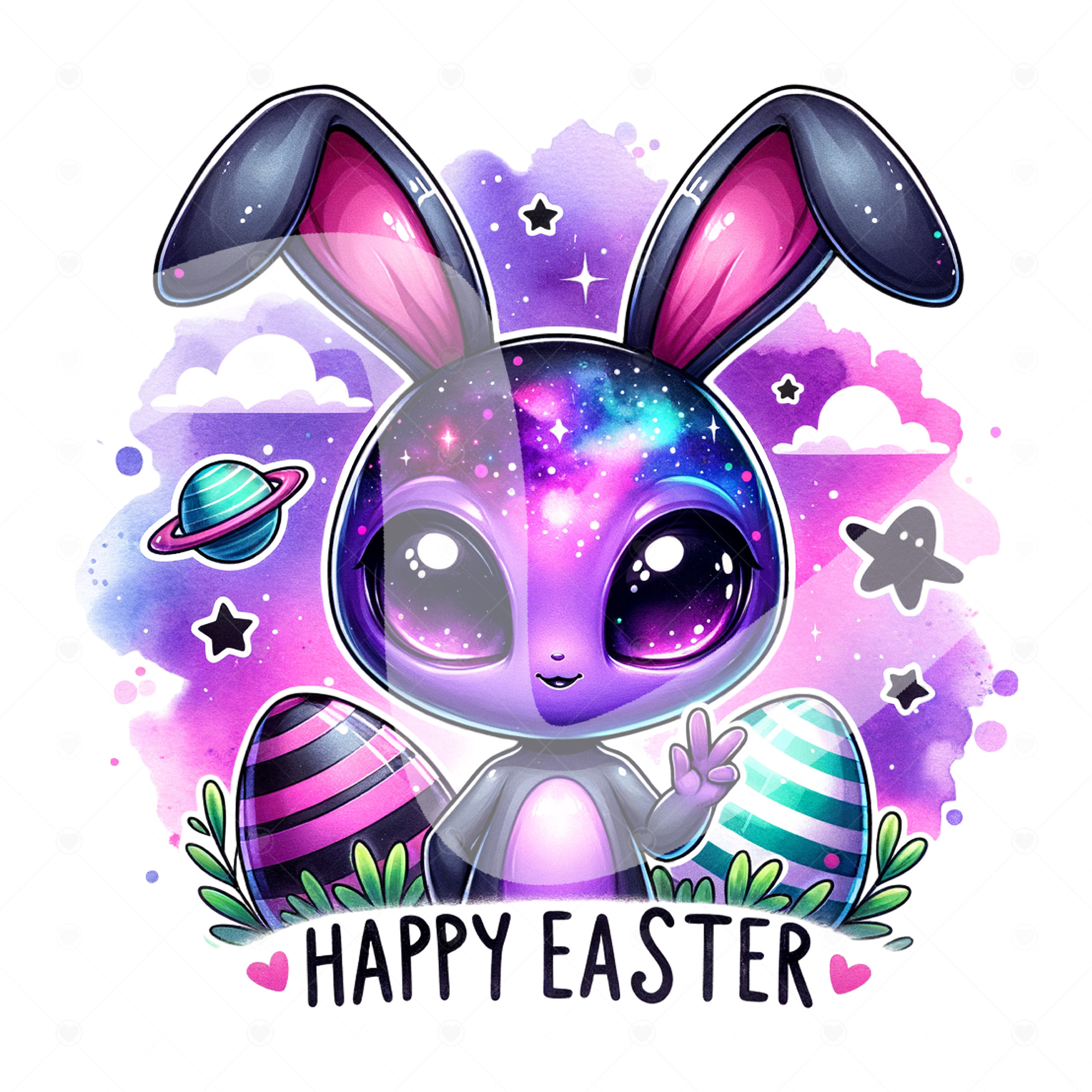 'Happy Easter' Cosmic Bunny with Galaxy-Filled Face and Vibrant Pastel ...