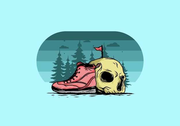 Adventurous Skull Atop a Hiking Boot in the Forest | Jiffy Designs