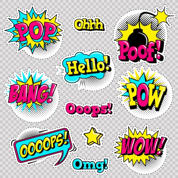 Vibrant Comic Book Expressions: Colorful Exclamations and Sound Effects ...