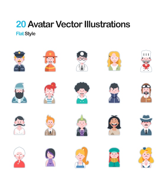 Diverse Collection of 20 Vibrant Avatar Vector Illustrations | Jiffy ...