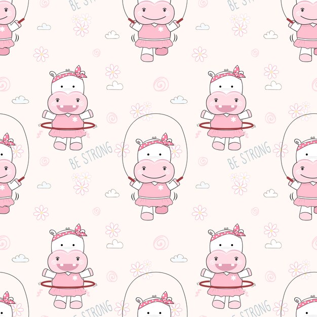 Adorable Pink Hippo Ballerinas Twirling in Whimsical Clouds | Jiffy Designs