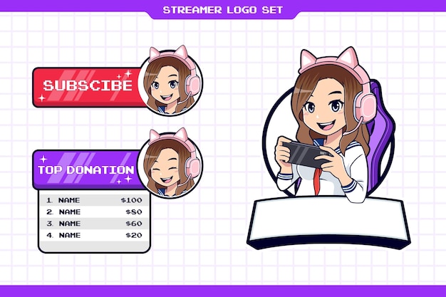 Vibrant Streamer Logo Collection Featuring Animated Characters | Jiffy ...
