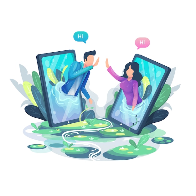 Vibrant digital connection between two people on smartphones | Jiffy ...