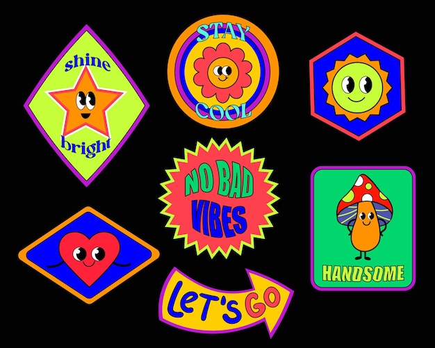 Vibrant Retro Emoji Patch Collection with Motivational Slogans | Jiffy ...