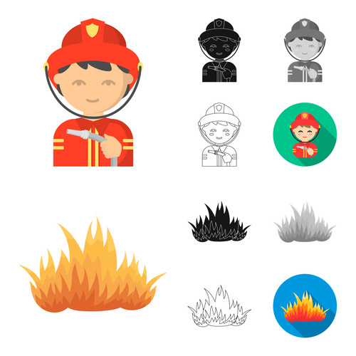 Fire Department Cartoon,Black,Flat,Monochrome,Outline Icons In Set ...