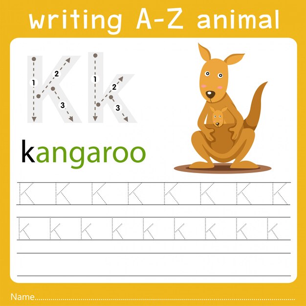 Kangaroo Writing Practice Sheet with Dotted Letter Outlines | Jiffy Designs