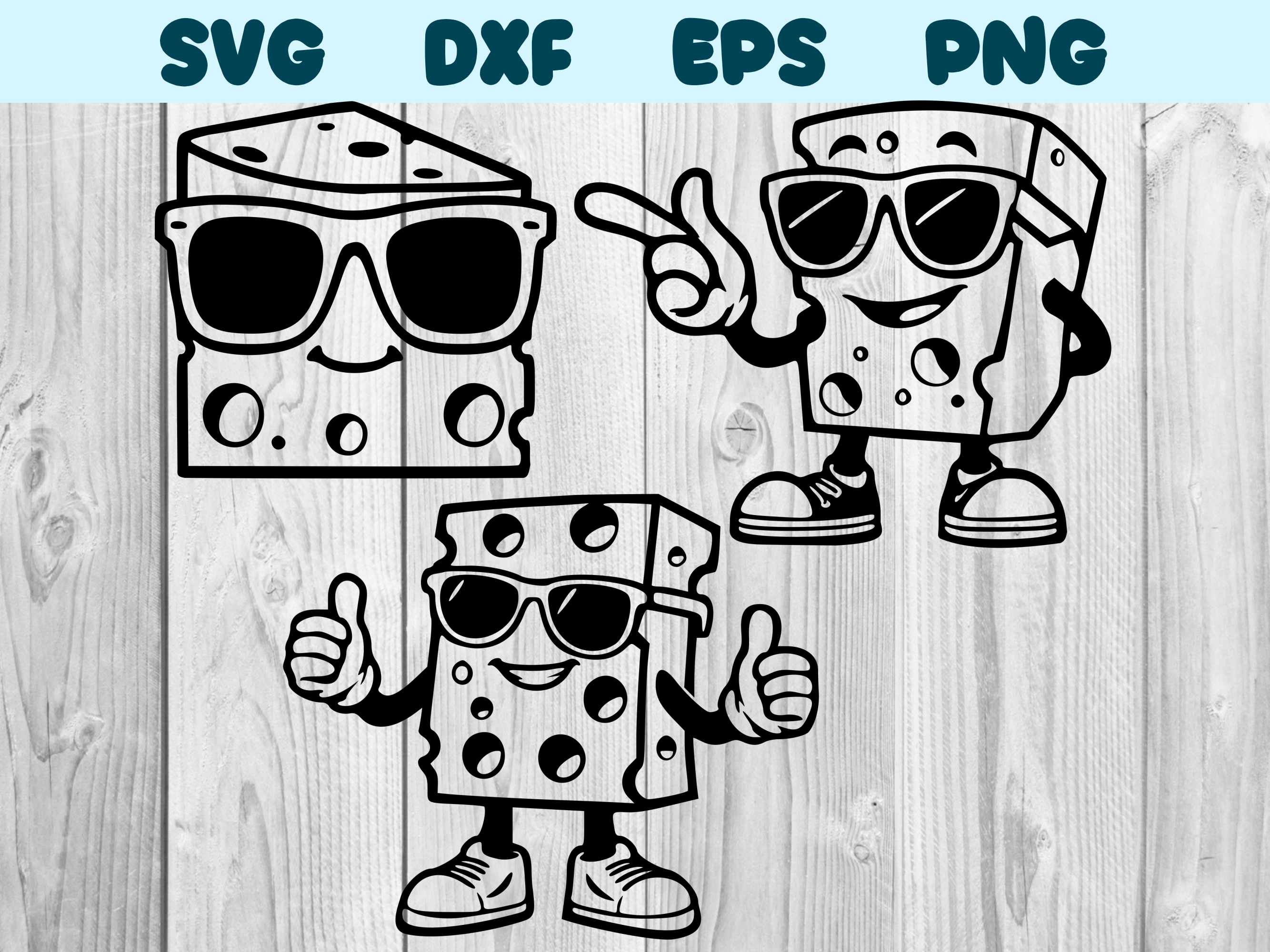 Cool Cheese Character with Sunglasses in Bold Monochrome Black ...