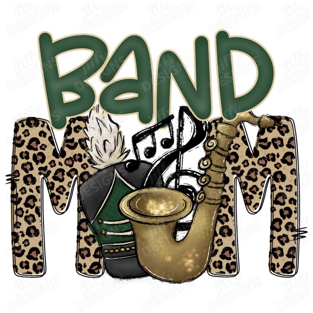 'Band Mom' Leopard Print and Musical Instrument Fusion | Jiffy Designs
