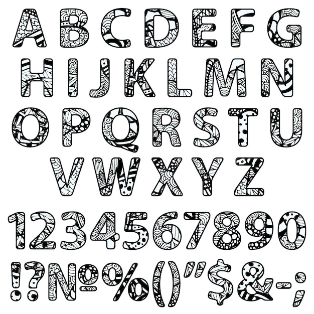 Intricate Monochrome Alphabet and Numeric Typography Design | Jiffy Designs