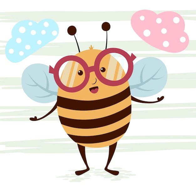 Adorable Bespectacled Bee Amid Whimsical Clouds | Jiffy Designs