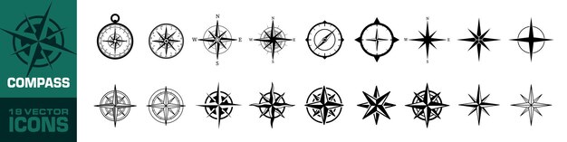 Diverse Compass Rose Symbols in Minimalist Monochrome Style | Jiffy Designs