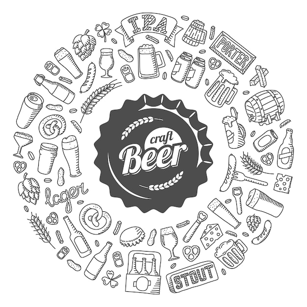 Craft Beer Bottle Cap Surrounded by Iconic Brewing Symbols | Jiffy Designs