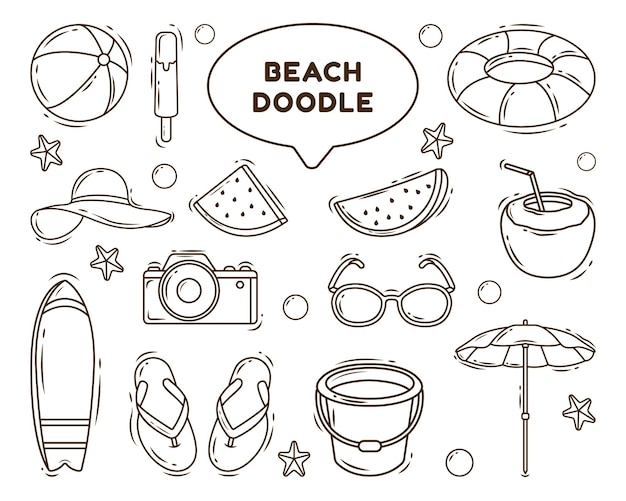 Vibrant Beach-Themed Doodle Collection with Summer Icons | Jiffy Designs