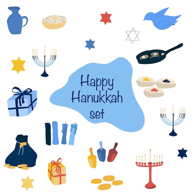 Colorful Hanukkah Symbols and Traditions Illustrated Set | Jiffy Designs