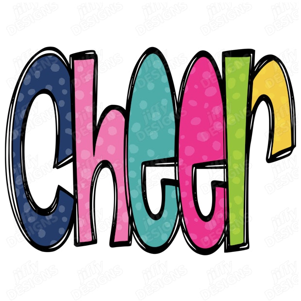 'Cheer' Vibrant Polka-Dotted Letters in Playful Cartoon Style | Jiffy ...