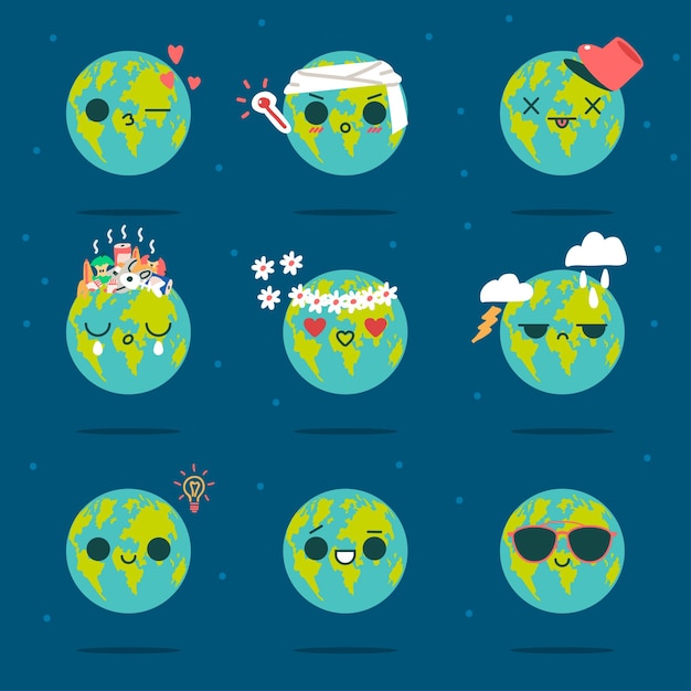 Vibrant Earth Emoticons with Environmental Themes | Jiffy Designs