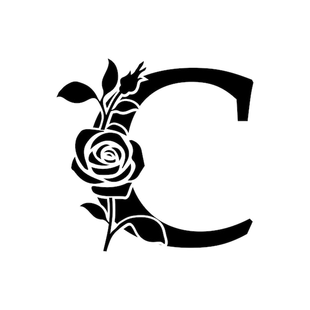 Elegant Floral Monogram Letter C with Rose Silhouette | Jiffy Designs
