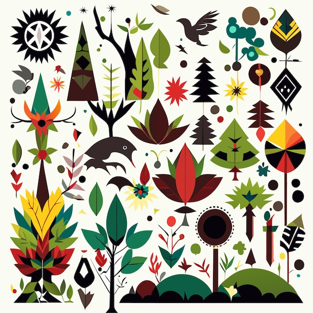 Vibrant Collection of Stylized Nature Symbols and Graphic Elements ...