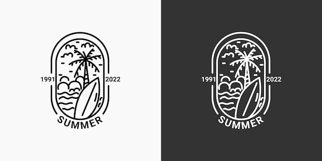 Retro Summer Sunset Emblem with Surfboard and Palm Tree | Jiffy Designs