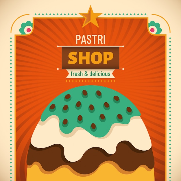 Retro Pastry Shop Poster with Delicious Cake Illustration | Jiffy Designs